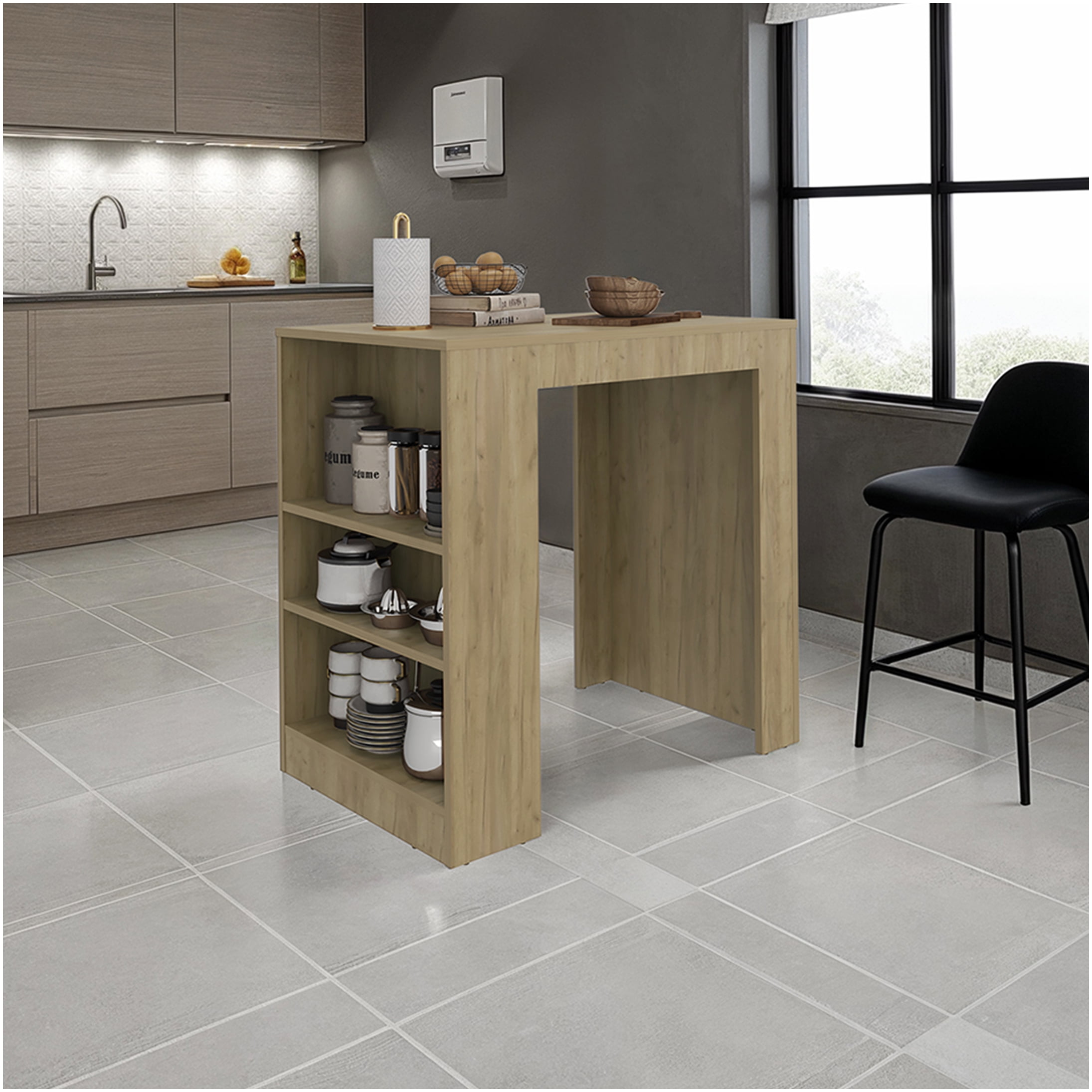 Beige Kitchen Island Cart with Shelves, Lavender Accent Mobile ...