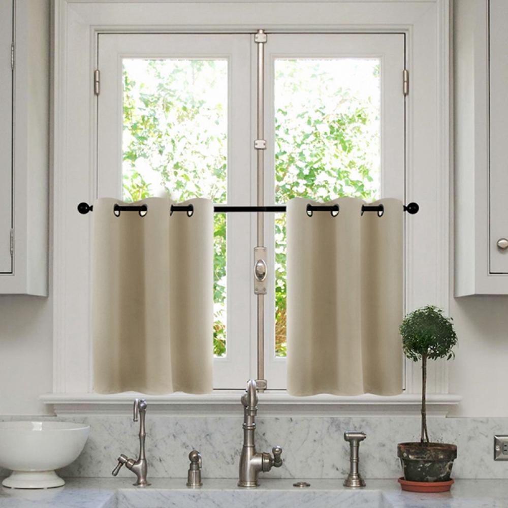 Beige Kitchen Tier Curtains 30 inches Long Linen Textured Cafe Curtains ...