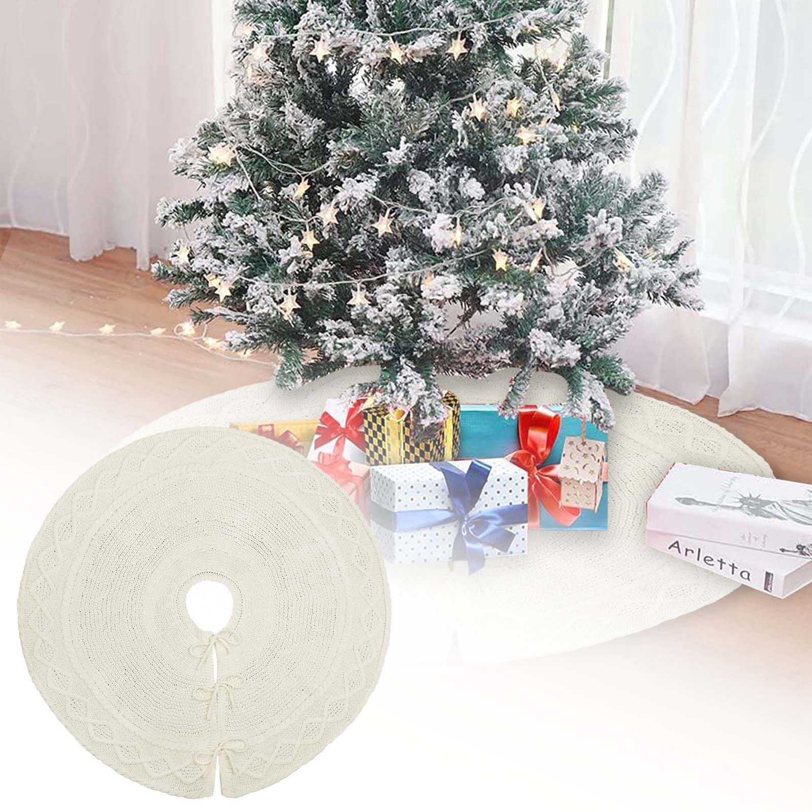 Beige Knitted Christmas Tree Skirt White Knit Christmas Tree Mat ...