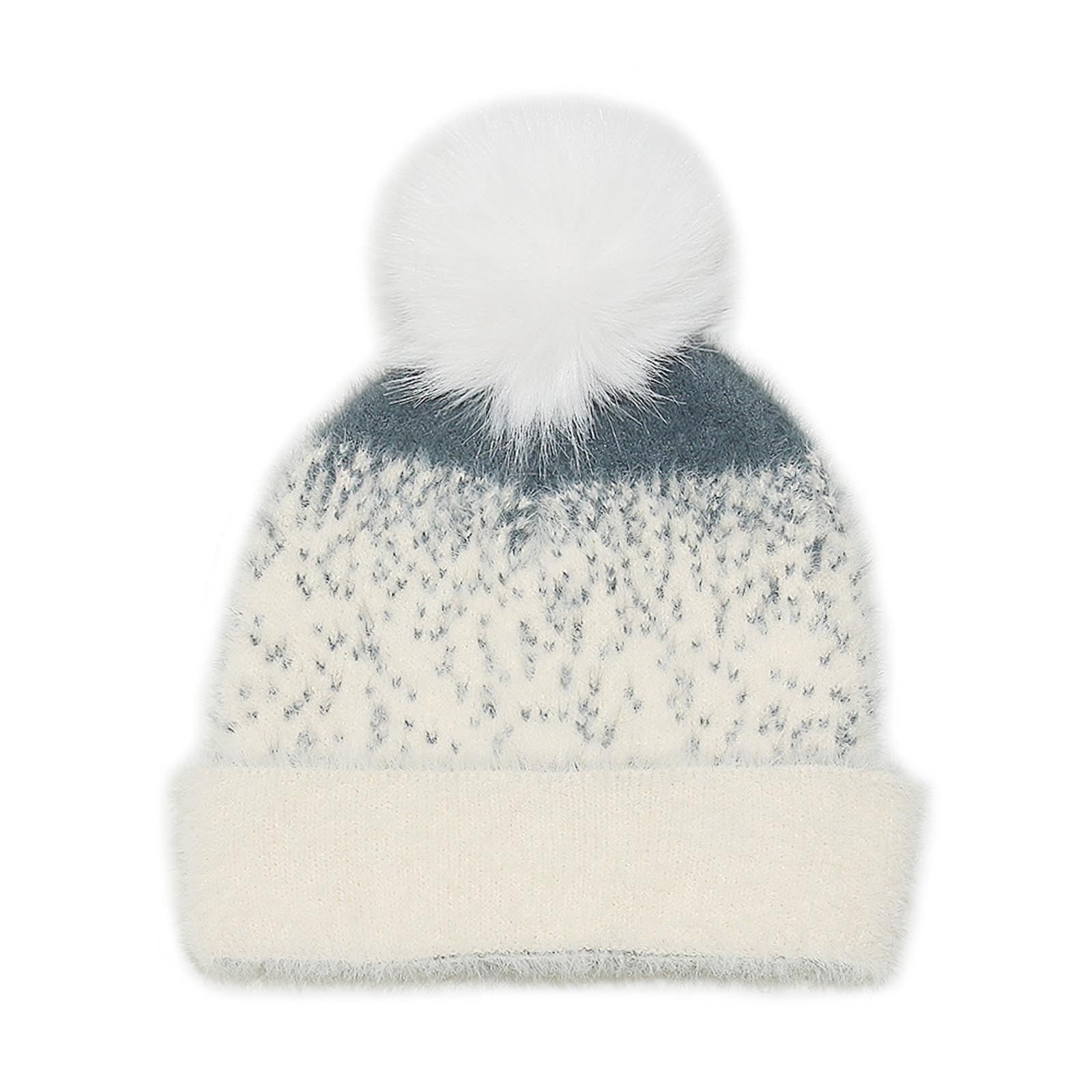 Beige Knitted Wool Cap Imitating Mink Wool For Women With Ear ...