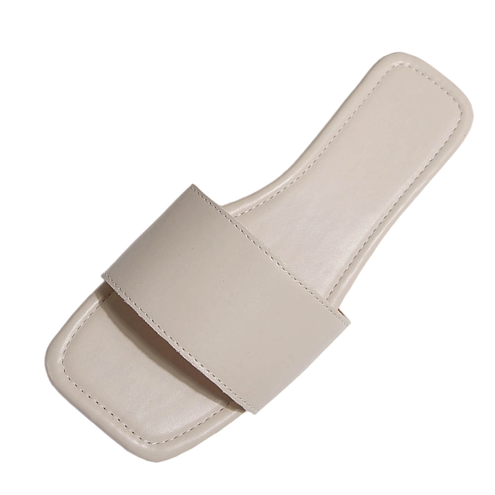 Beige Ladies Casual Beach Flat Sandals Solid Color Square Toe Open Toe ...