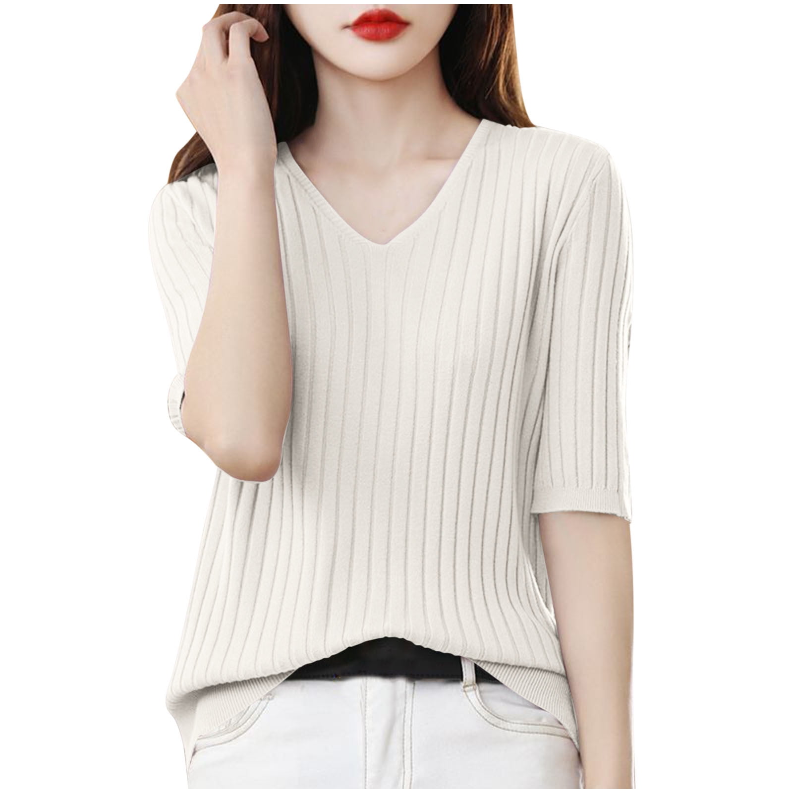 Beige Ladies Casual Short Sleeve Hoods Coats for Women Vneck Loose Fit ...