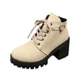 Beige Ladies Casual Winter Ankle Boots Solid Color Round Toe Front Lace ...
