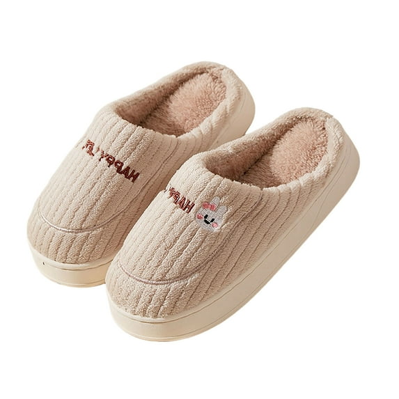 Beige Ladies Cute Design Fleece Lined Slippers Thick Sole Anti-Slip For ...