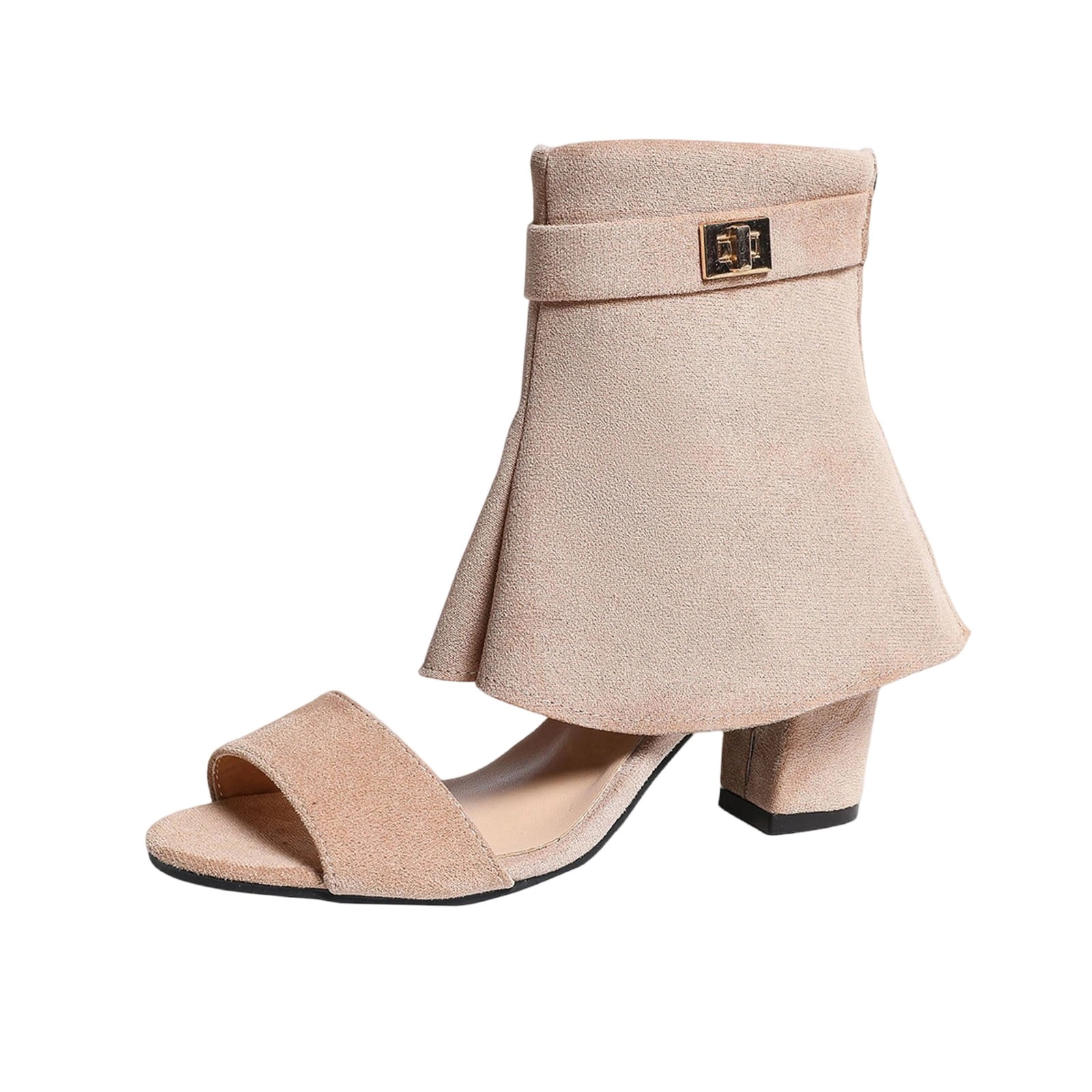 Beige Ladies Dressy Sandals Open Toe Design Suede Finish Upper Platform ...