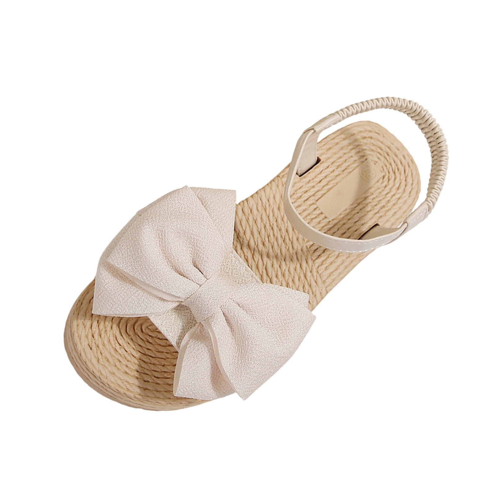Beige Ladies Elastic Back Flat Sandals Summer Flowers Open Toe Round ...