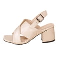 Beige Ladies Fashion Casual Platform High Chunky Heel Buckle Strap Open ...
