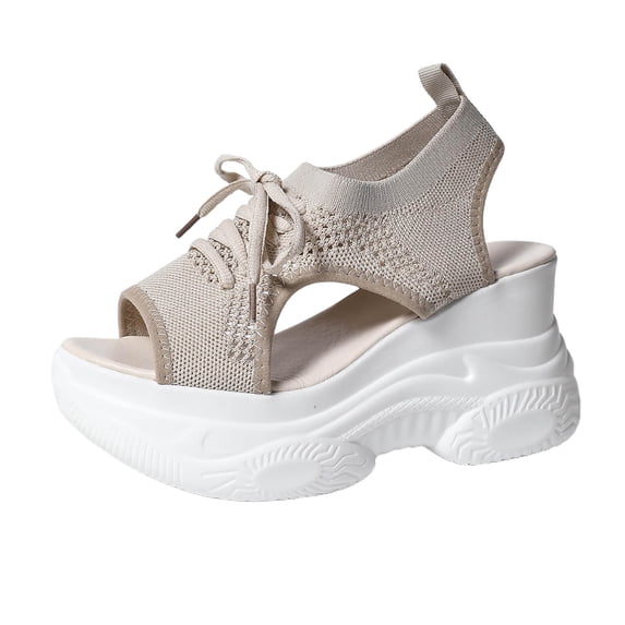 Beige Ladies Fashion Casual Roman Style Wedge Heel Sandals Spring ...