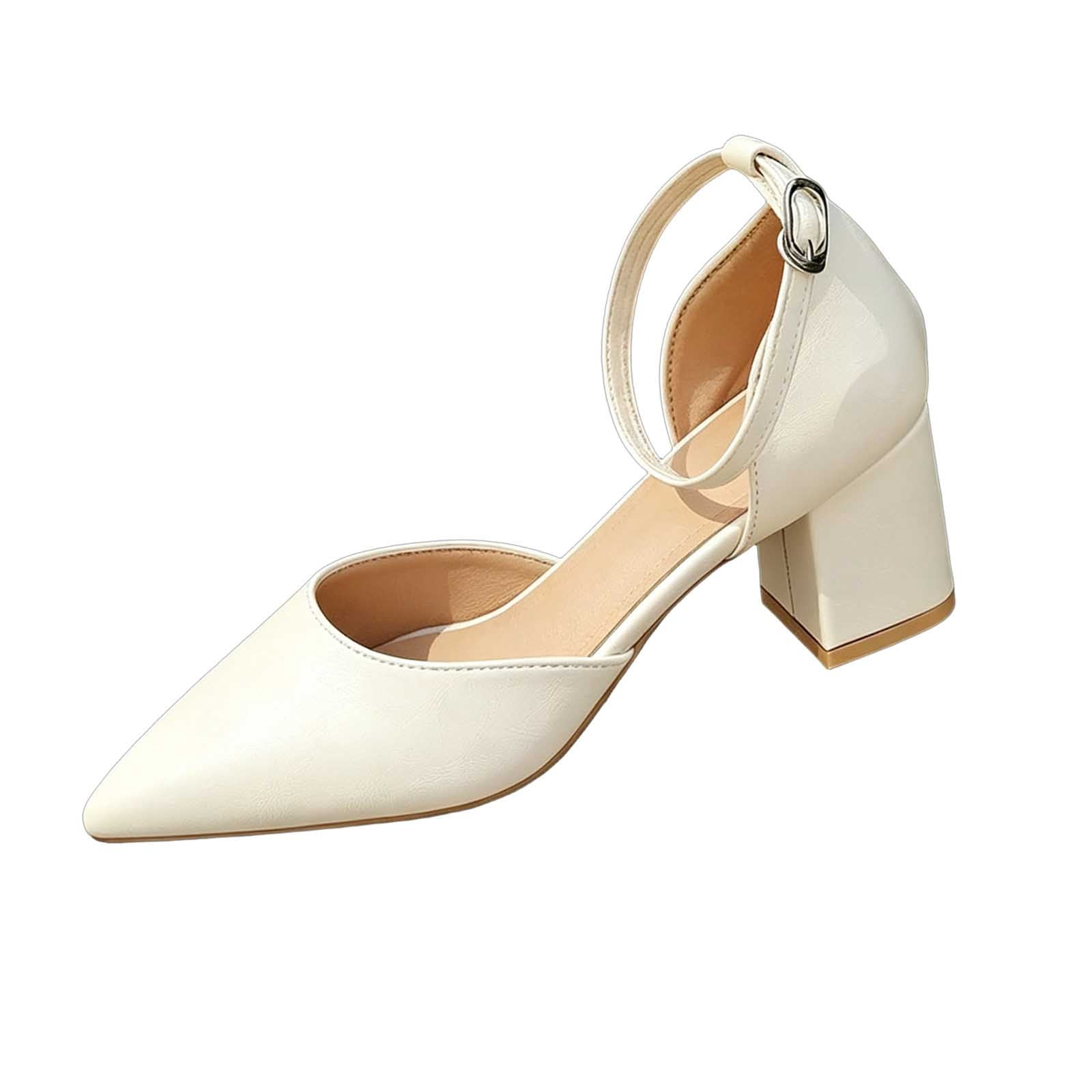 Beige Ladies Fashion Casual Solid Color Fish Mouth Pointed Toe Buckle ...