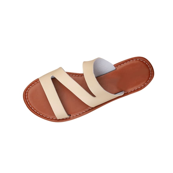 Beige Ladies Fashionable Casual Flat Roman Boho Beach Slippers Round ...