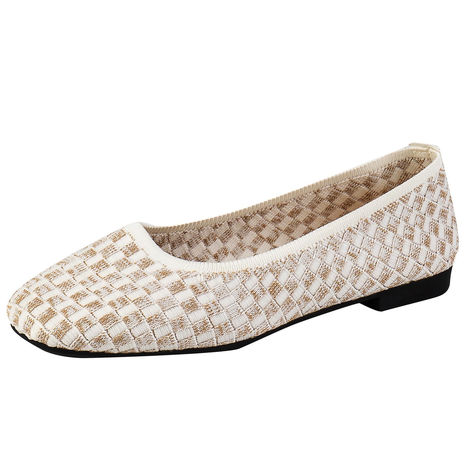 Beige Ladies Flats With Patchwork Fabric And Flat Heel For Daily ...
