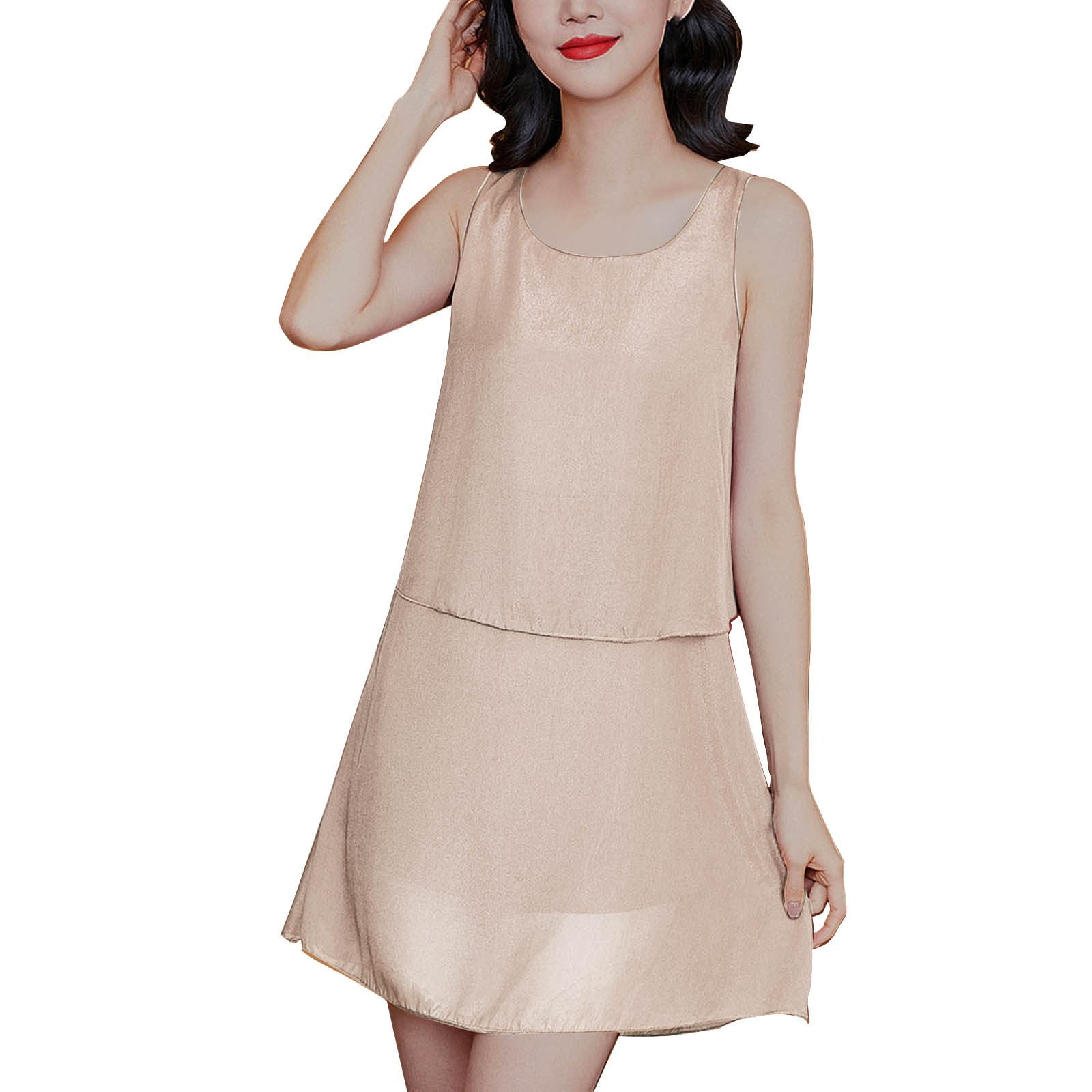 Beige Ladies Long Top Bustier Vest Skirt 2PC Sets for Women Chiffon ...