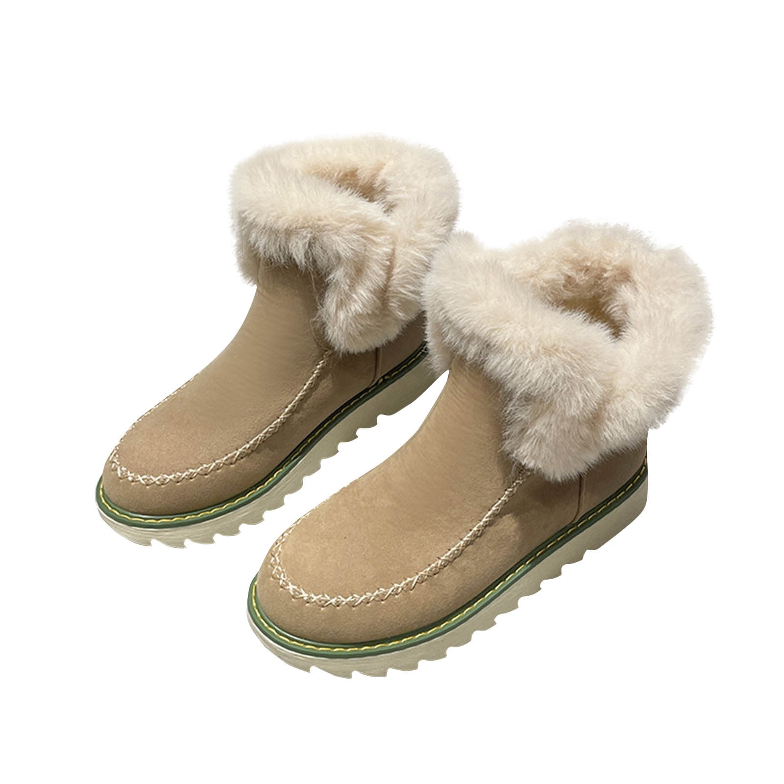 Beige Ladies Round Head Flip Hair Snow Boots With Velvet Lining And ...