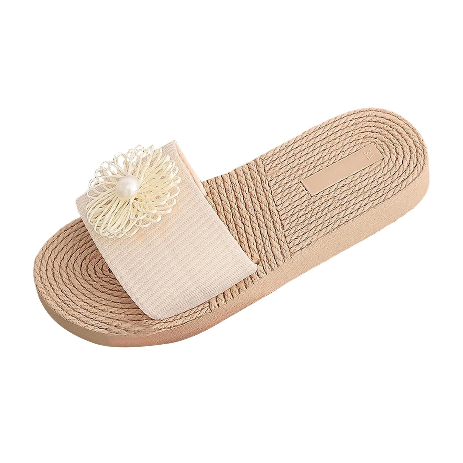 Beige Ladies Round Toe Beach Sandals Open Toe Breathable Fabric ...