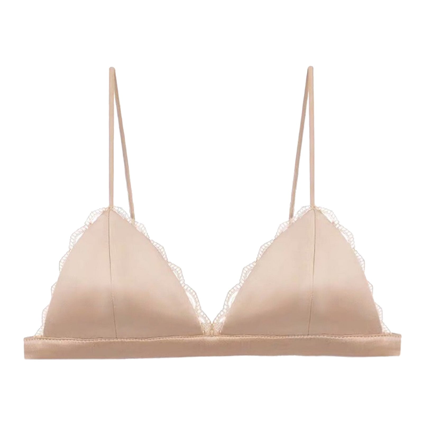 Beige Large Women's Silk Satin Triangle Bras Bralette Soft Cup Wireless ...