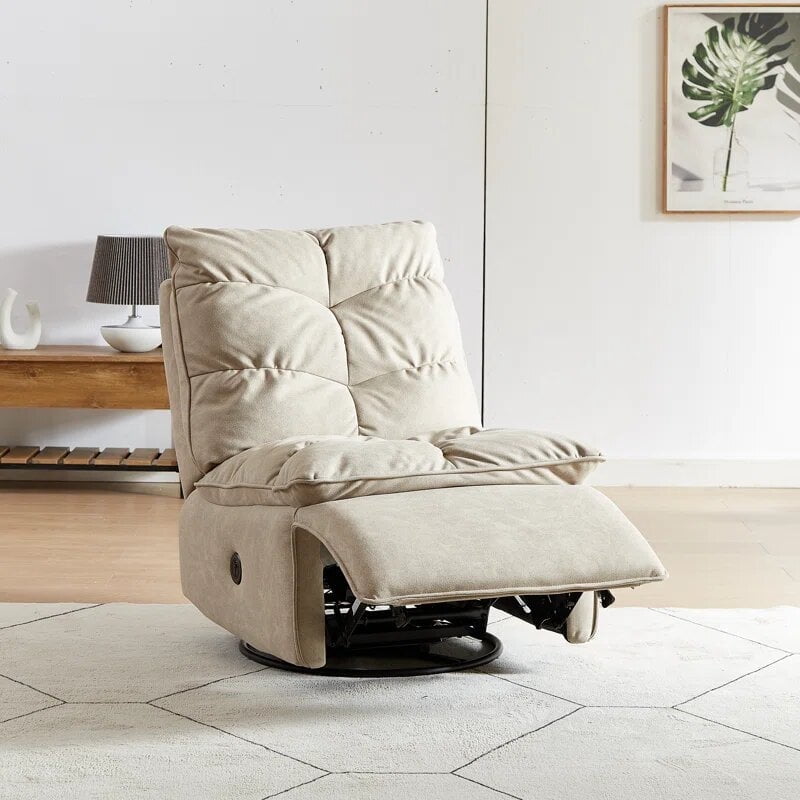 Beige Leather Air Fabric Lazy Armless Waterproof Recliner Chair with ...