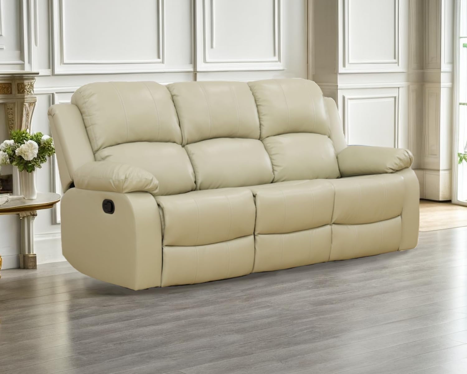 Beige Leather Recliner Sofa Luxurious Seating with Leather Finish ...