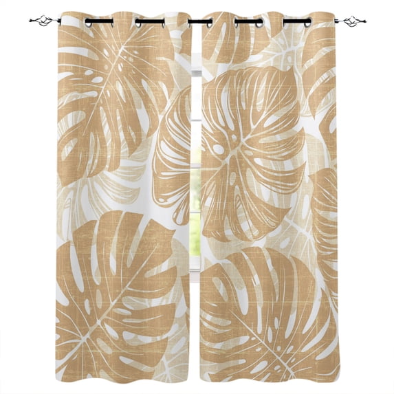 Beige Leaves Blackout Curtains for Bedroom/Living Room, Thermal ...