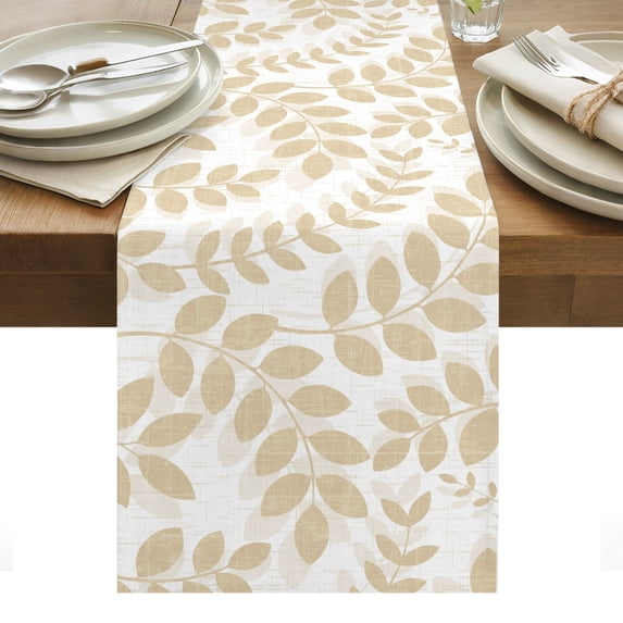 Beige Leaves Cotton Linen Table Runner Summer Farmhouse Botanical ...