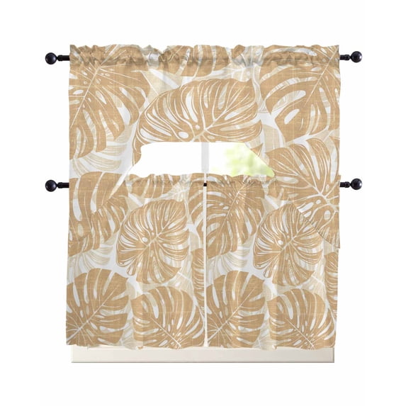 Beige Leaves Kitchen Curtains Sets 36 Inch Length with Valance, Summer ...