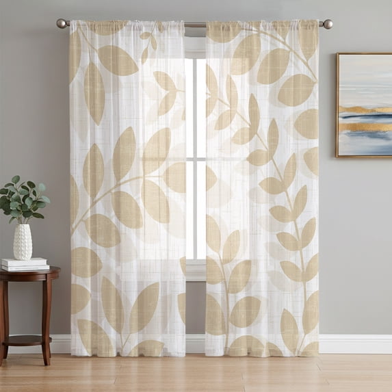 Beige Leaves Sheer Curtains for Living Room Bedroom, Summer Farmhouse ...