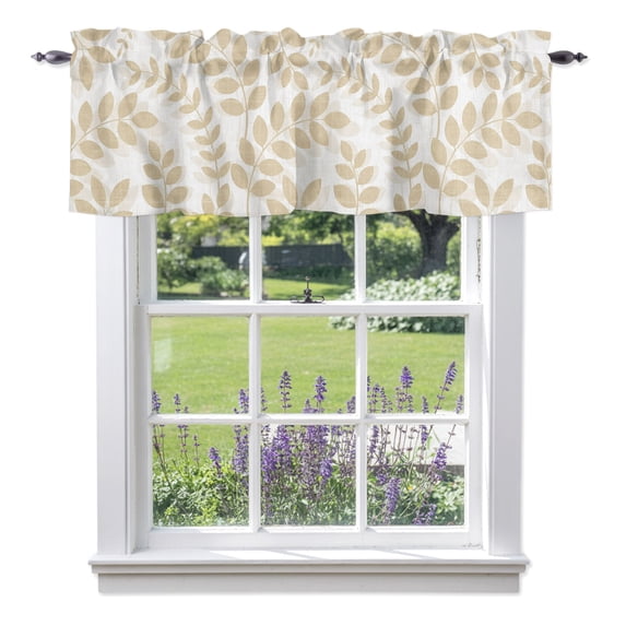 Beige Leaves Valance Curtains for Windows, Summer Farmhouse Botanical ...