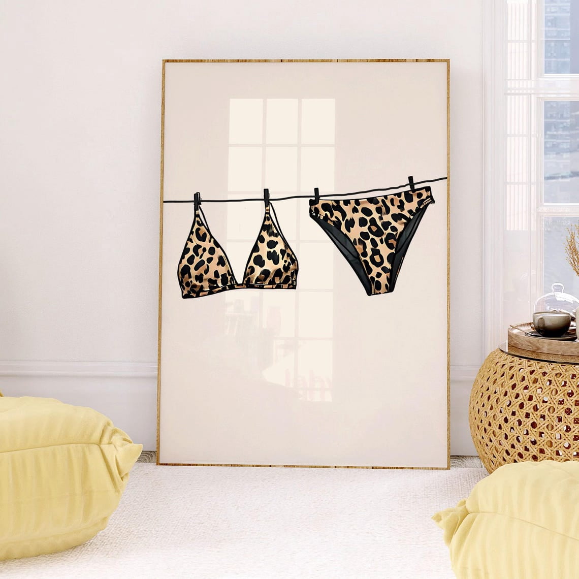 Beige Leopard Bikini Coastal Cowgirl Wall Art, Unframed Canvas Size ...