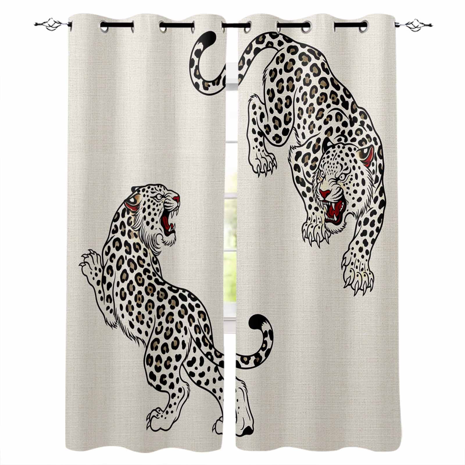 Beige Leopard Blackout Curtains for Bedroom/Living Room, Thermal ...