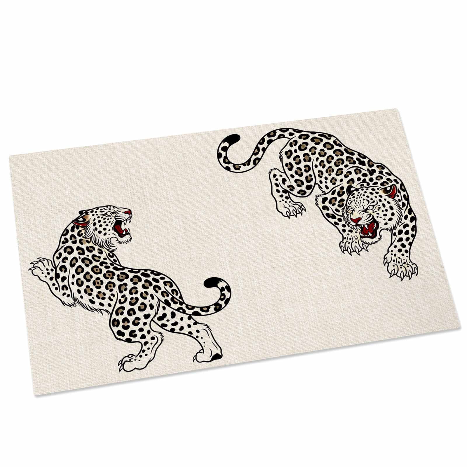 Beige Leopard Door Mat 18x30 Inch Modern Style Wild Animal Rustic Linen ...