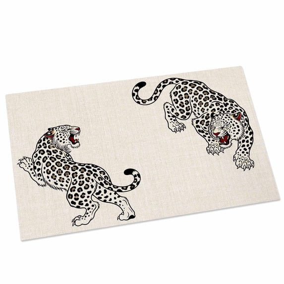 Beige Leopard Door Mat 18x30 Inch Modern Style Wild Animal Rustic Linen ...