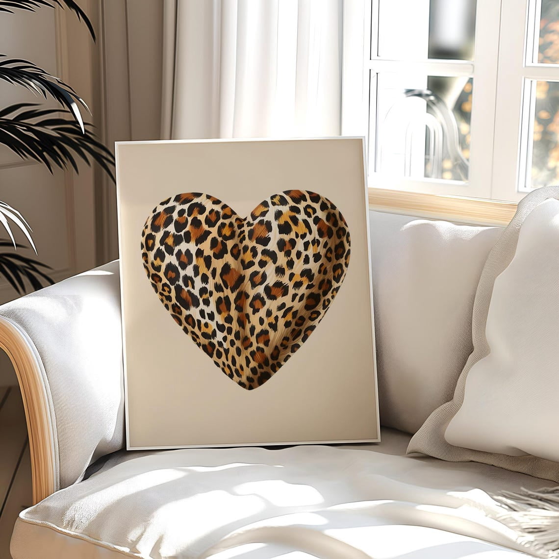 Beige Leopard Heart Glam Jungle Wall Art, Unframed Paper Print Size ...