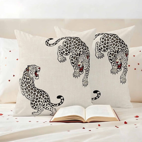 Beige Leopard Outdoor Throw Pillow Covers Set of 2, Modern Style Wild ...