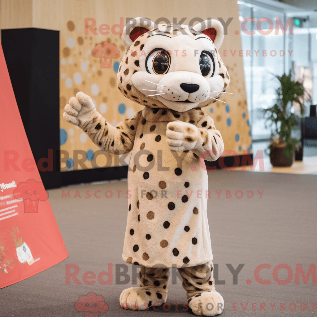 Beige Leopard REDBROKOLY mascot costume character dressed with a Midi ...