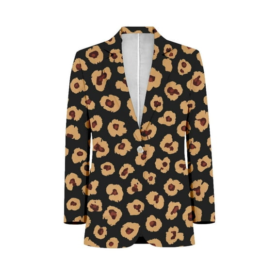 Beige Leopard Spots Black Background Mens Suits Shawl Collar Slim Fit ...