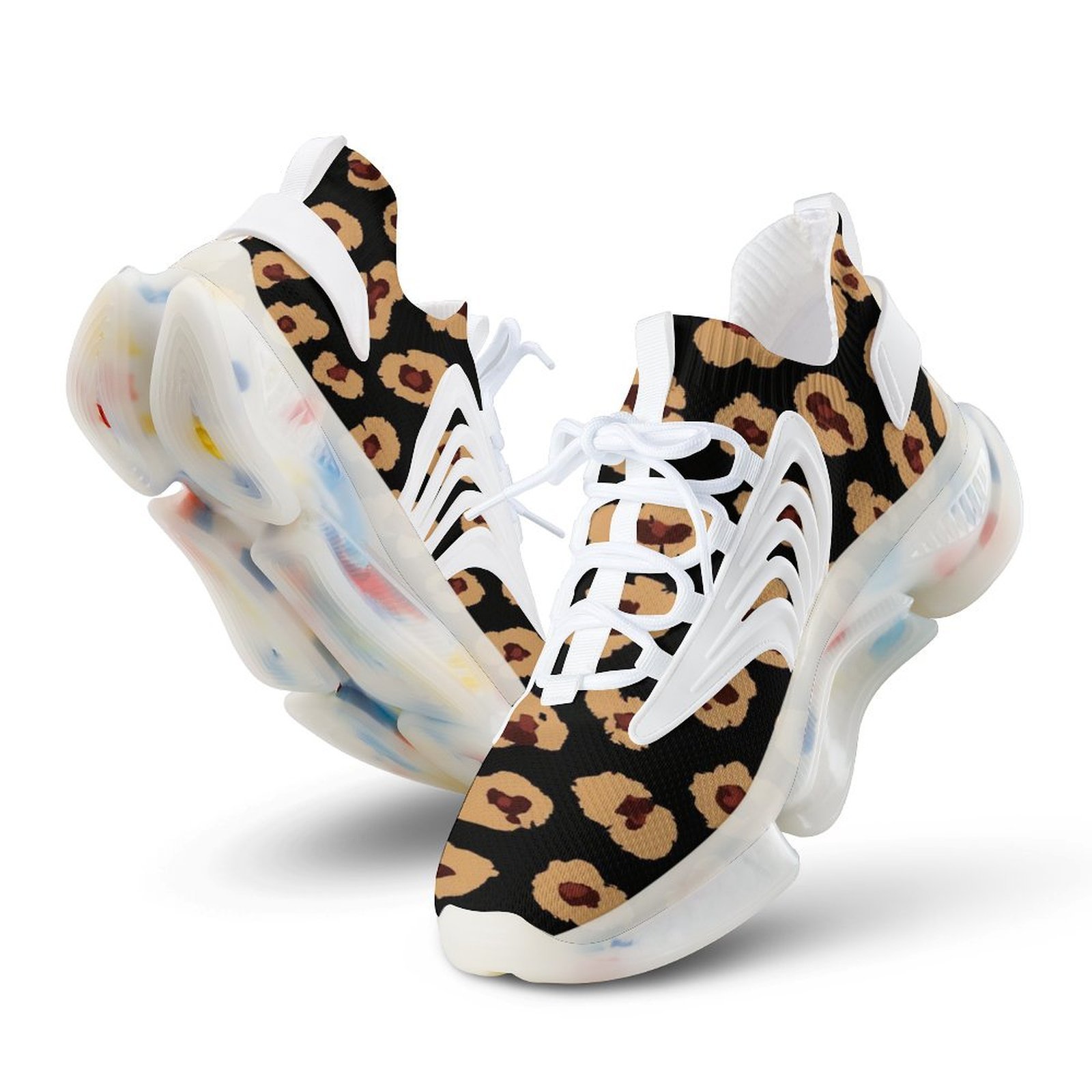 Beige Leopard Spots Black Background Walking Shoes for Men Woman ...