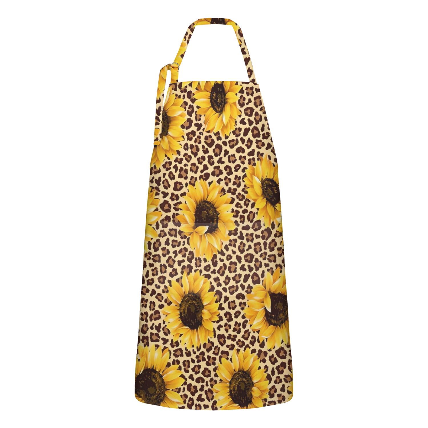 Beige Leopard Sunflower Pattern Apron-Garden Aprons for Women with ...