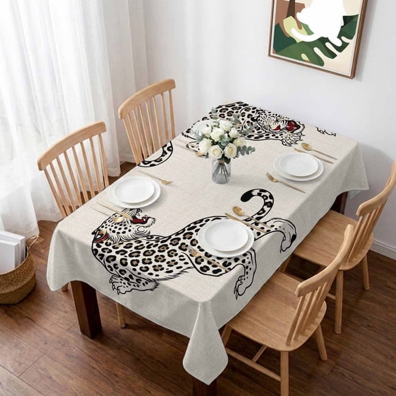 Beige Leopard Table Cloth Waterproof Tablecloths, Wild Animals Modern ...