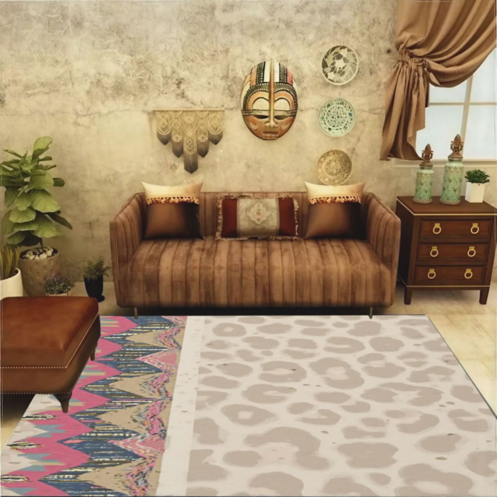 Beige Leopard Tribal Border Living Room ration Nordic Carpets Large ...
