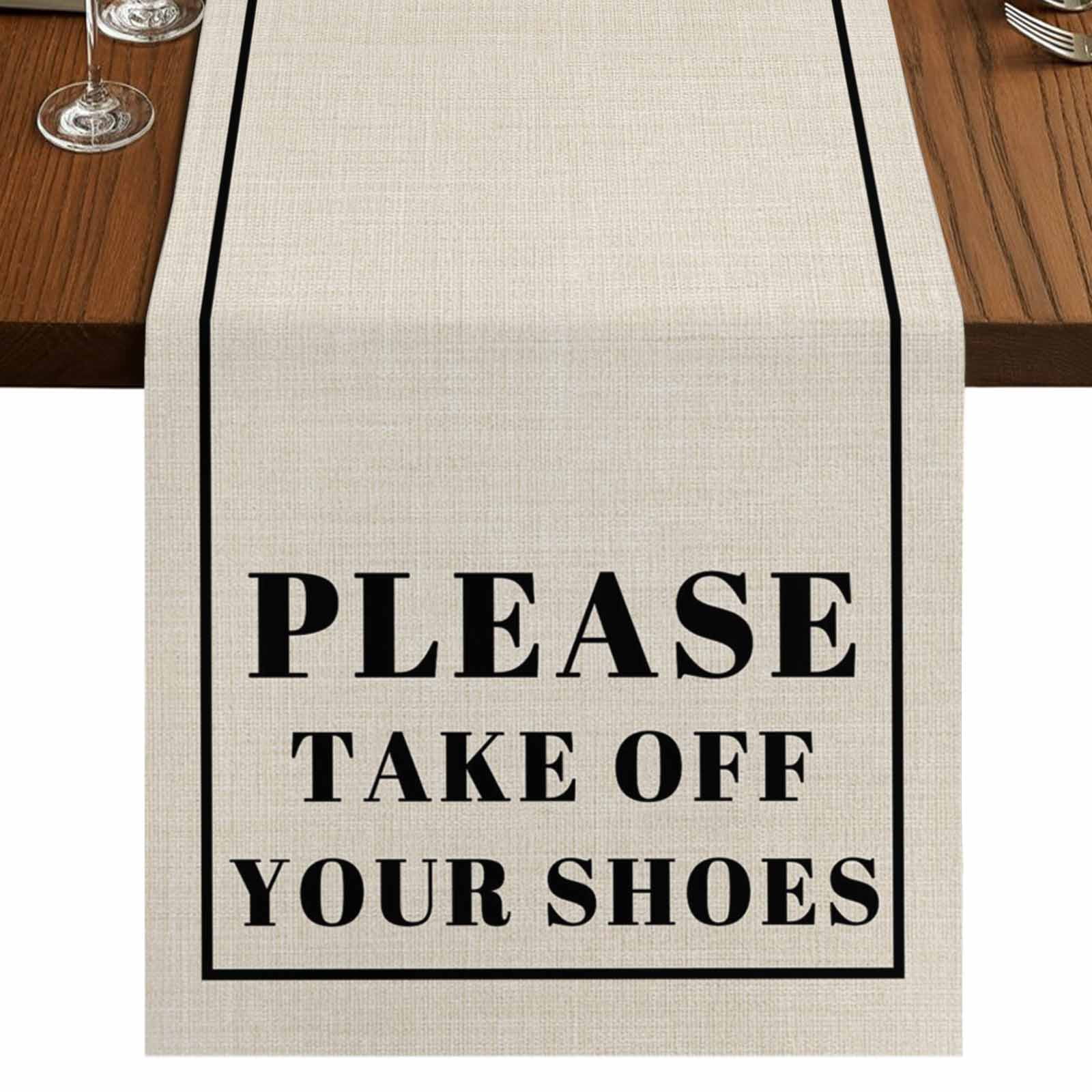 Beige Letter 72 Inch Table Runner, Modern Minimalist White Text Striped ...