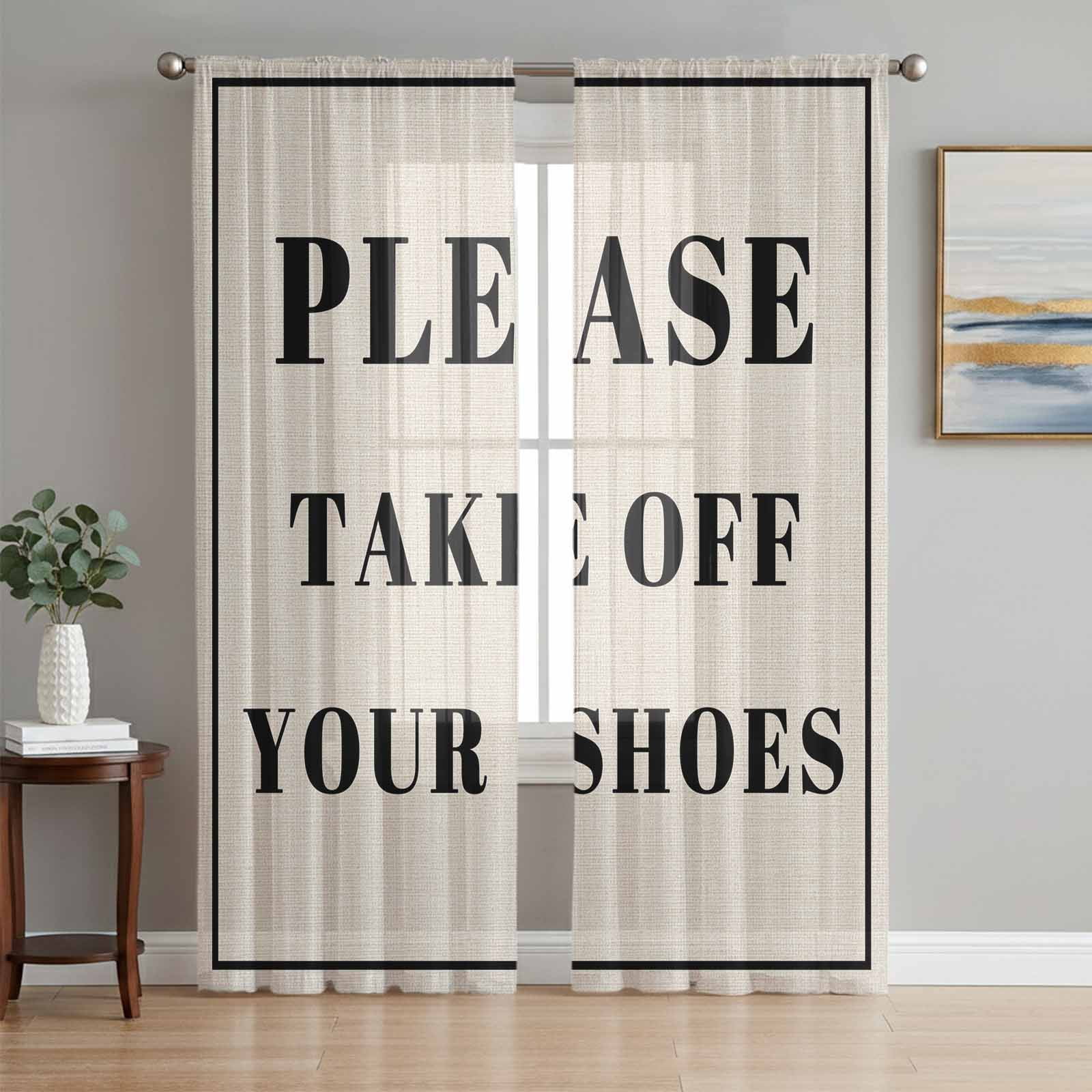 Beige Letter Sheer Curtains 63 Inch Length 2 Panels Set, Modern ...
