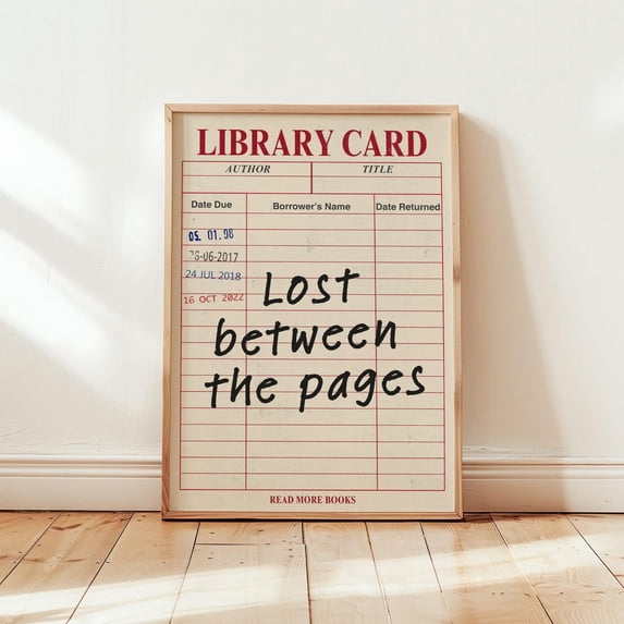 Beige Library Card Book Lover Wall Art, Unframed Paper Print Size 12x18 ...