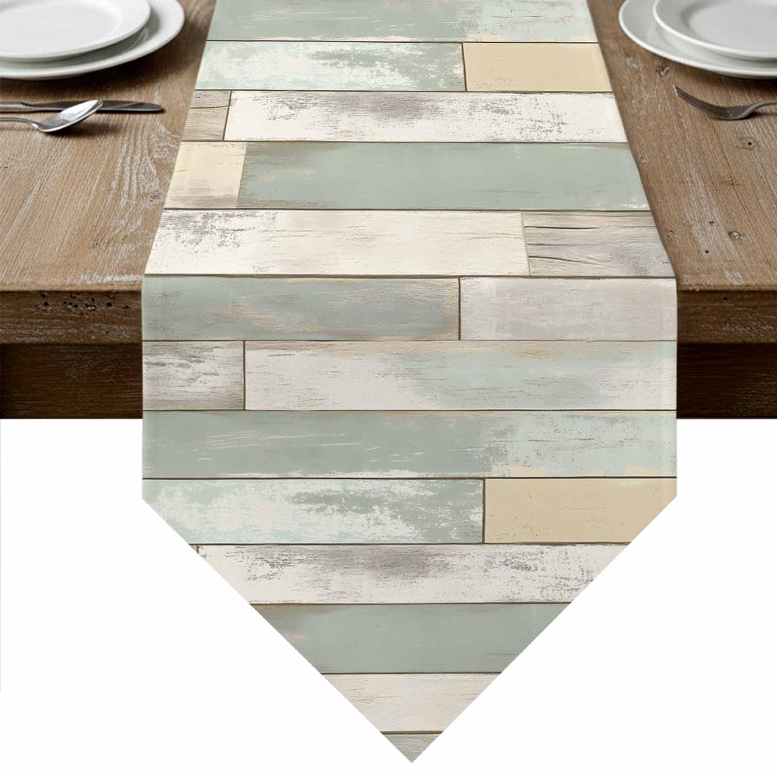 Beige Light Green Table Runner Linen Burlap Table Runner 72 Inches Long ...