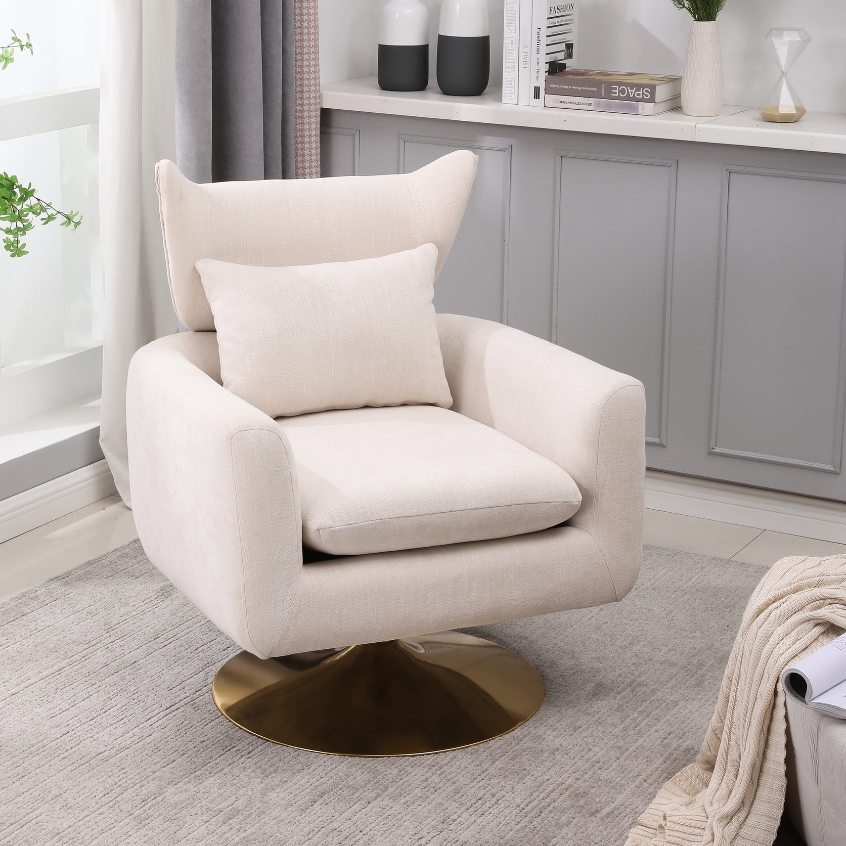 Beige Linen Chair + 360 Rotation - American Style Living, Enhanced ...