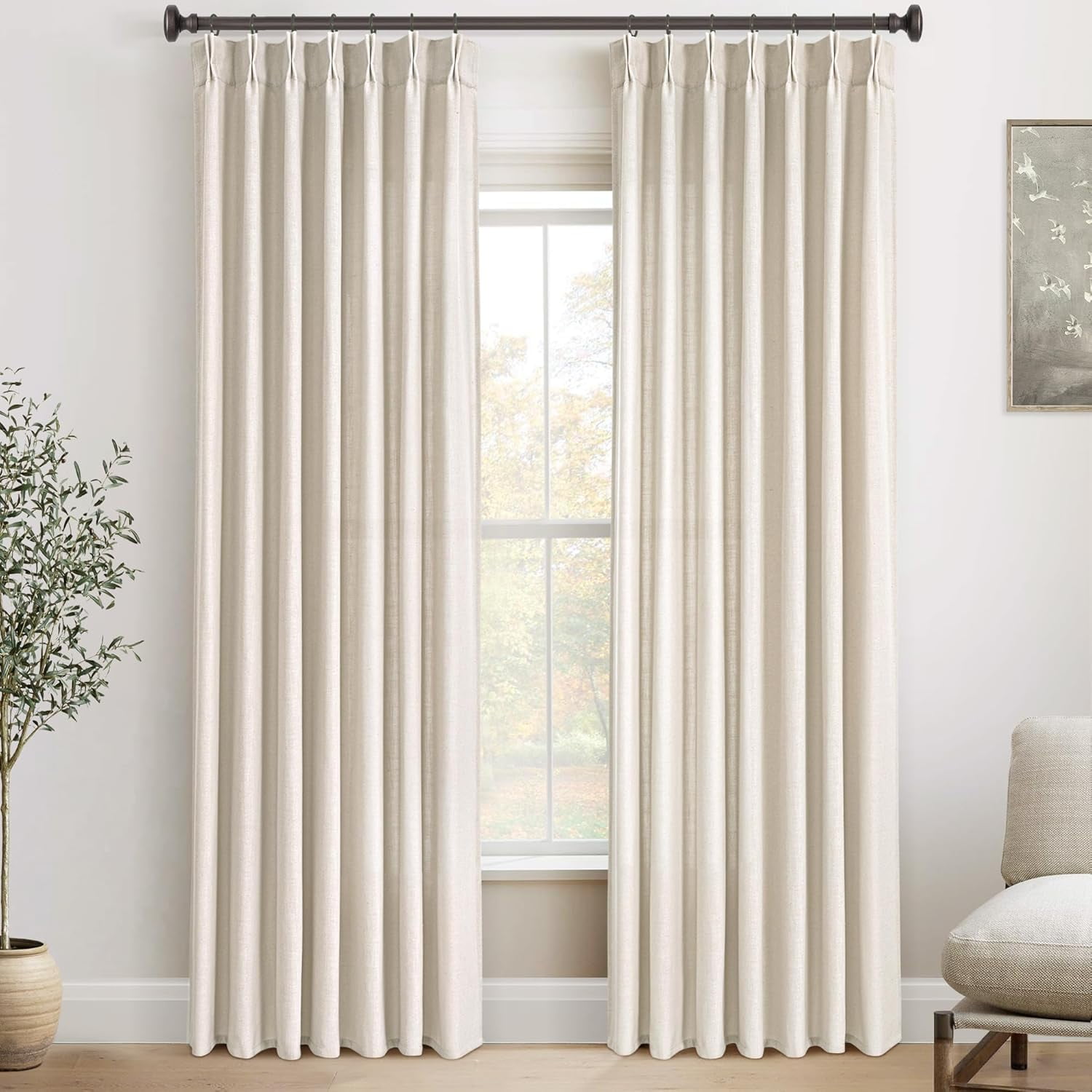 Beige Linen Curtains 102 inch Long 2 Panels for Living Room Light ...