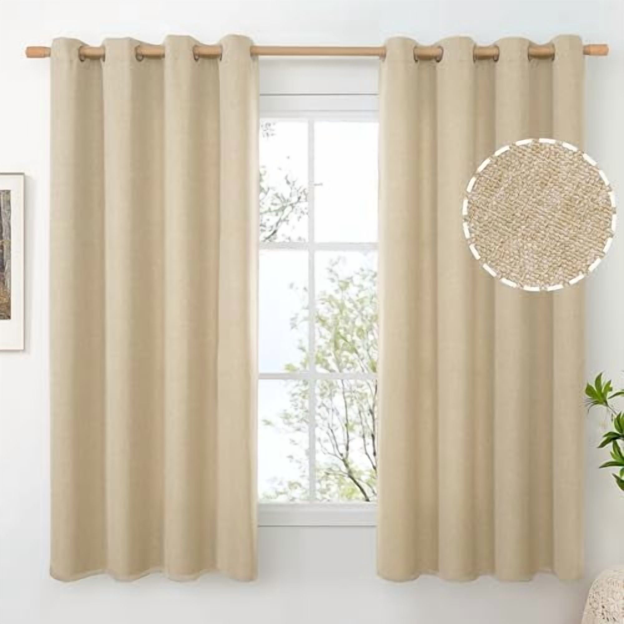 Beige Linen Curtains 63 Inch Length for Bedroom, Boho Burlap Light ...