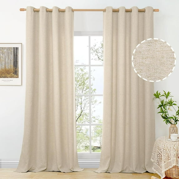 Beige Linen Curtains 78 Inch Length 2 Panels Set for Bedroom, Semi ...