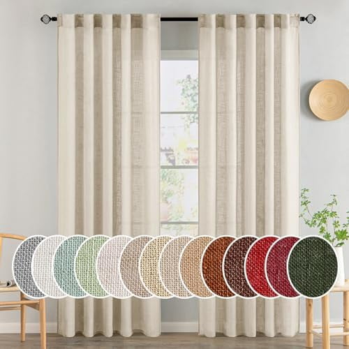Beige Linen Curtains 84 Inch Length 2 Panels for Bedroom Living Room ...