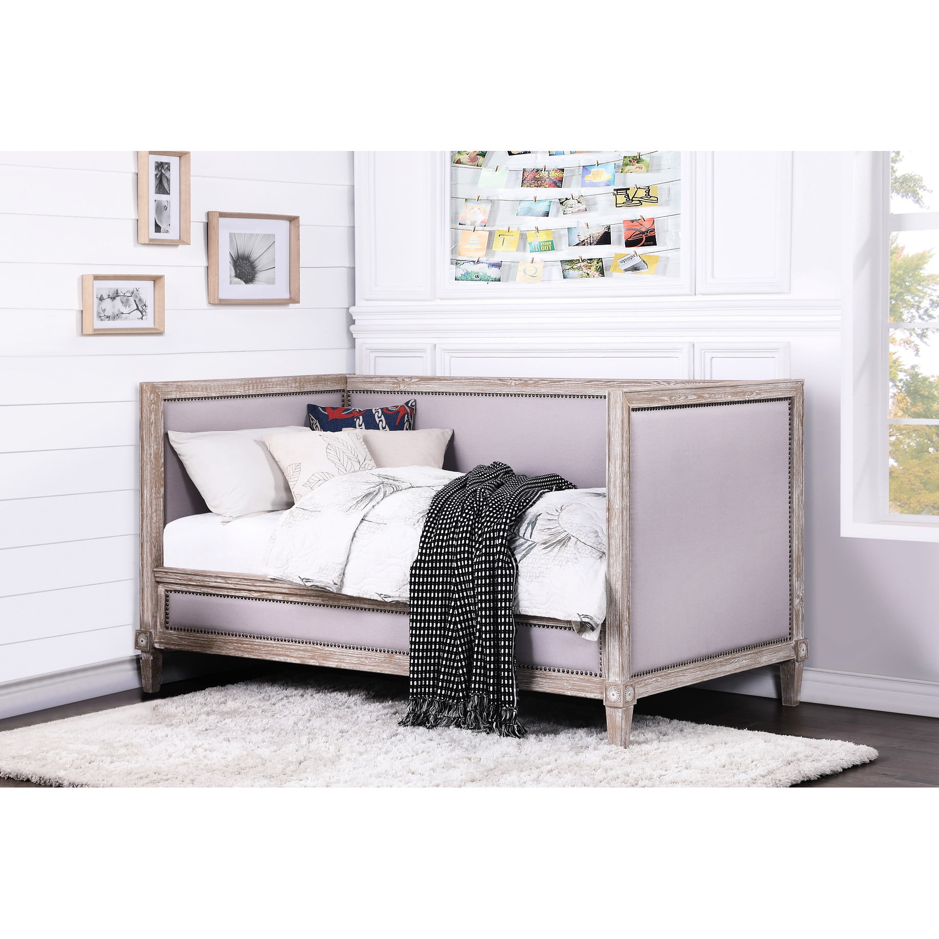 Beige Linen Daybed (twin) With High Shelter Design And Assembly ...