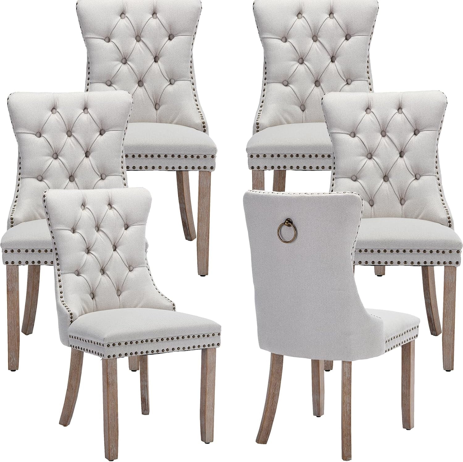 Beige Linen Dining Chairs Set of 2, Kitchen & Dining Room Chairs Set of ...