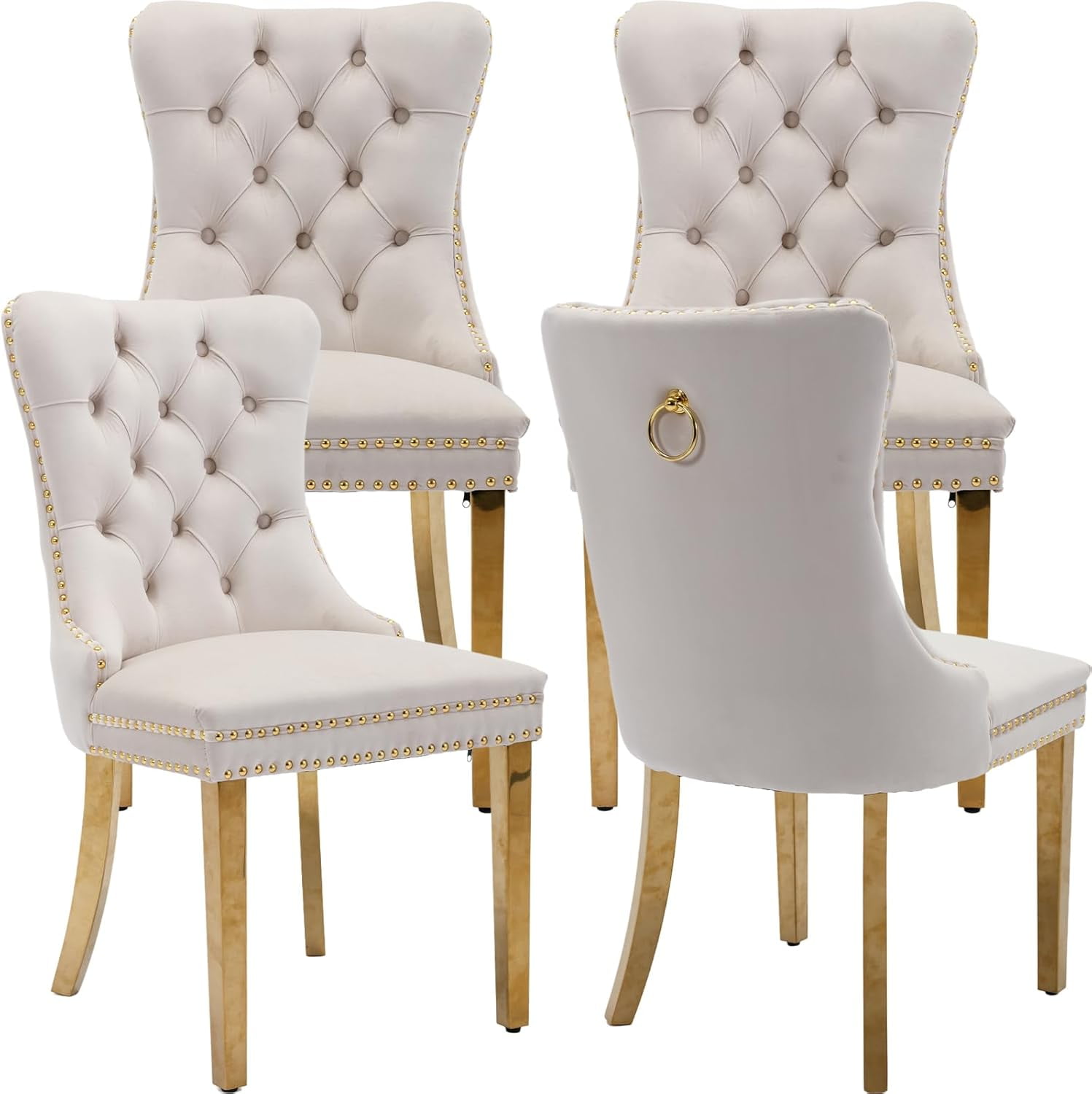 Beige Linen Dining Chairs Set of 2, Kitchen & Dining Room Chairs Set of ...